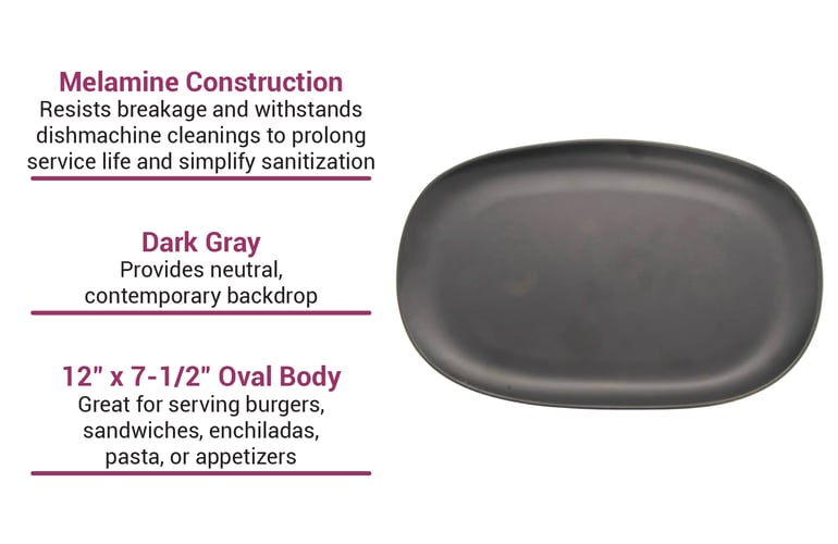 GET 12" x 7 1/2" Oval Riverstone Dinner Plate - Melamine, Dark Gray (CS ...