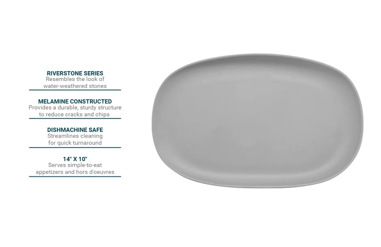 GET 14" x 10" Oval Riverstone Platter - Melamine, Light Gray (CS-1410-LG)