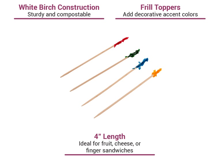 Rofson 4" Wood Club Frill Toothpick, Assorted Colors (TCF102)