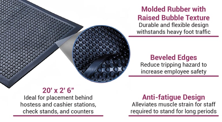 Cactus Mat 2502-3060 Bubble-Eze Safety Mat - 2 1/2' x 5', Rubber, Black