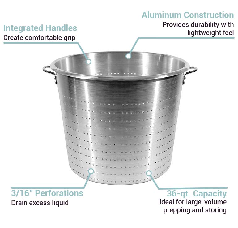 Town 36 qt Vegetable Colander w/ 13 7/8" Bowl Diameter, Aluminum (38013)
