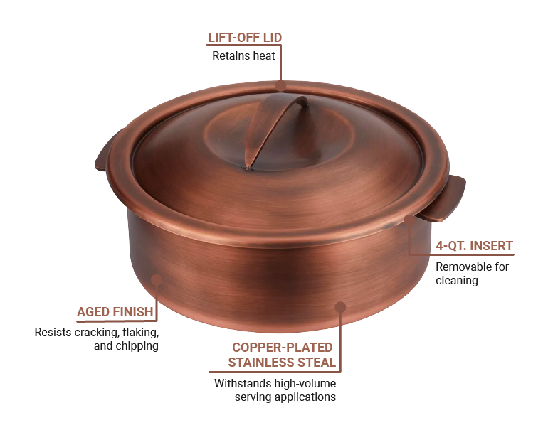 Spring USA 2272-5/27 4 qt Round Chafing Dish - 10 1/4"D, Copper Plated