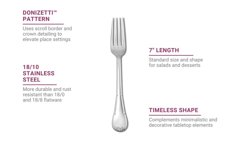 Oneida 7" Dessert Fork with 18/10 Stainless Grade, Donizetti Pattern (T022FDEF)
