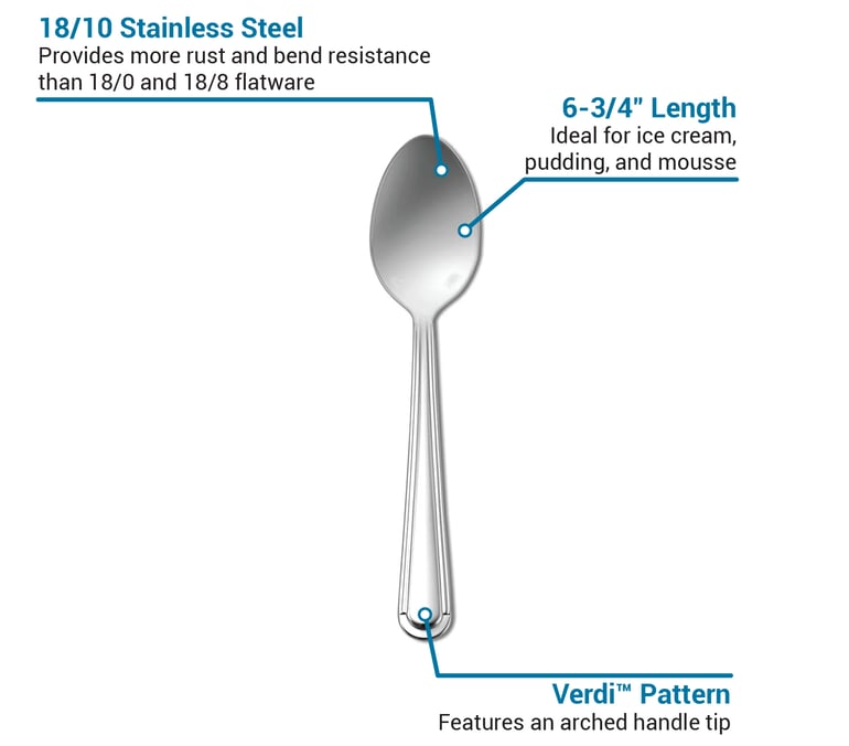 Oneida 6 3/4" Dessert Spoon with 18/10 Stainless Grade, Verdi Pattern ...