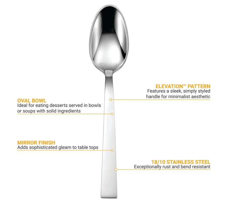 Oneida 7" Dessert Spoon with 18/10 Stainless Grade, Elevation Pattern (T283SDEF)