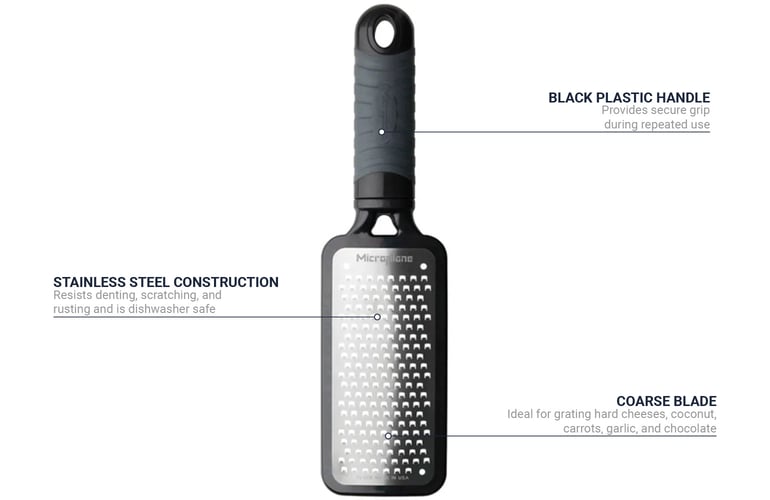 Microplane Coarse Grater w/ Black Plastic Handle, Stainless (444001)