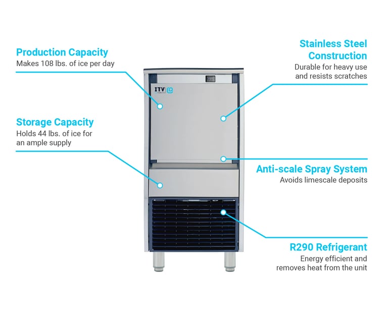 ITV Ice Makers 16"W Top Hat Undercounter Ice Machine - 108 lbs/day, Air ...