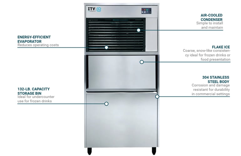 ITV Ice Makers 20 1/4"W Flake Undercounter Ice Machine - 360 lbs/day ...