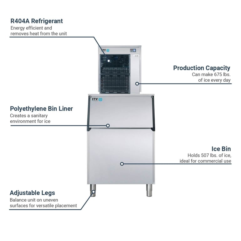 ITV Ice Makers 675 lb Ice Queen Flake Ice Machine w/ Bin - 507 lb ...