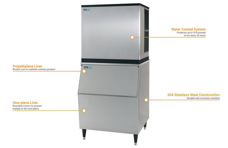 ITV Ice Makers 974 lb Spika Full/Half Cube Ice Machine w/ Bin - 353 lb ...