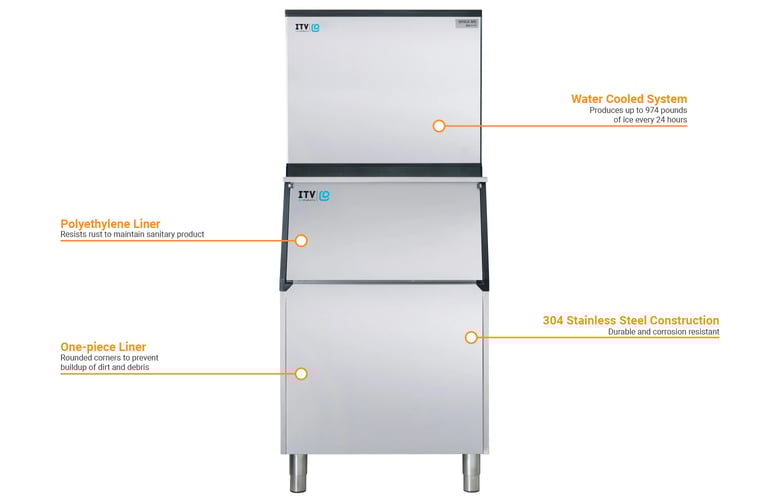 ITV Ice Makers 974 lb Spika Full/Half Cube Ice Machine w/ Bin - 507 lb ...