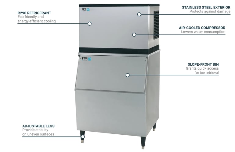 ITV Ice Makers 480 lb Spika Full/Half Cube Ice Machine w/ Bin - 353 lb ...