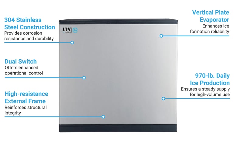 ITV Ice Makers 30" SPIKA Half Cube Ice Machine Head - 970 lb/24 hr, Air ...