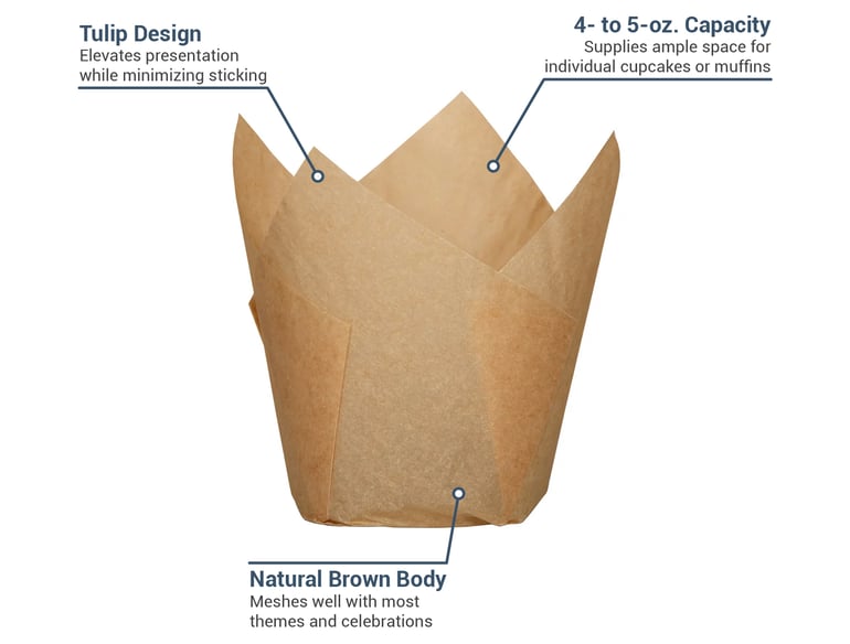 Hoffmaster Tulip Baking Cup - 2 1/4" x 4", Paper, Natural (611121)