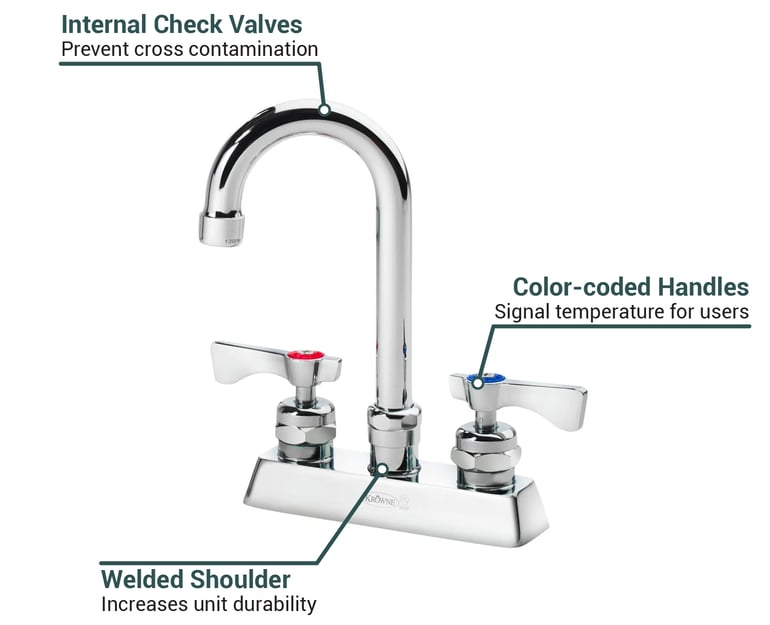 Krowne 15-325L Deck Mount Faucet - 3 1/2" Gooseneck Spout, 4" Centers