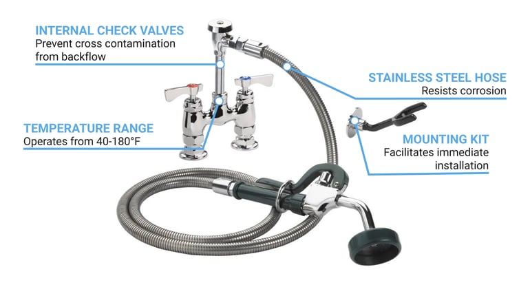 Krowne 19-204L 10 1/2"H Deck Mount Pre Rinse Faucet - 1 3/5 GPM, Base ...