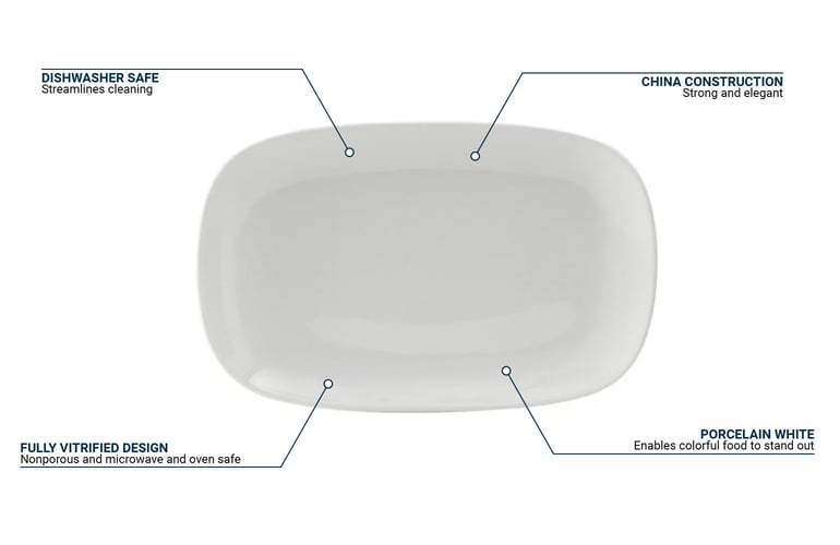 Tuxton BPH-127S Rectangular DuraTux®© Platter - 12 3/4" x 8 1/8", China, Porcelain White