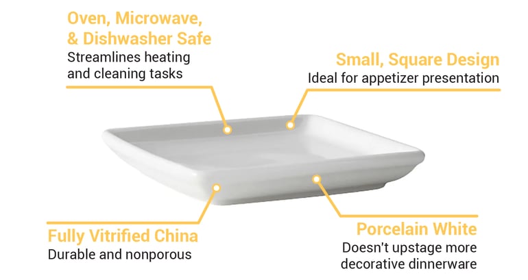 Tuxton BPZ-045H 4 5/8" Square DuraTux®© Tray - China, Porcelain White