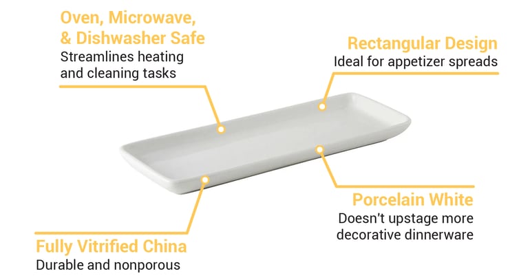 Tuxton BPZ-1341 13 1/2" x 5" Rectangular DuraTux®© Tray - China, Porcelain White