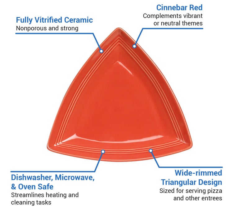 Tuxton CNZ-1248 12 1/2" Triangular Concentrix®© Plate - Ceramic, Cinnebar