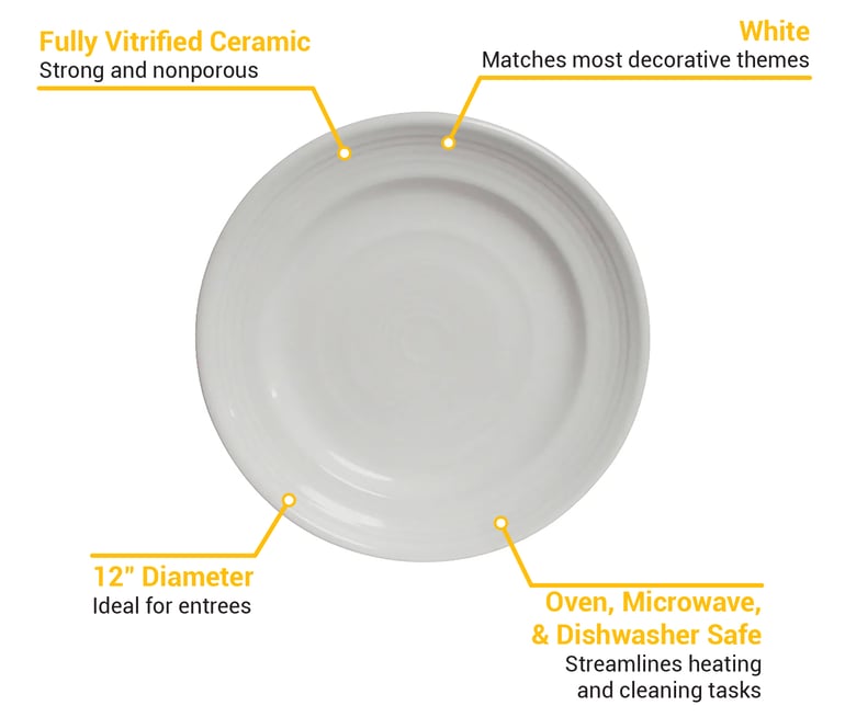 Tuxton CWA-120 12" Round Concentrix®© Plate - Ceramic, White