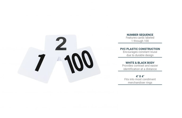 Thunder Group PLTN4100 Tabletop Number Cards - #1 - 100, 4" x 4", White ...