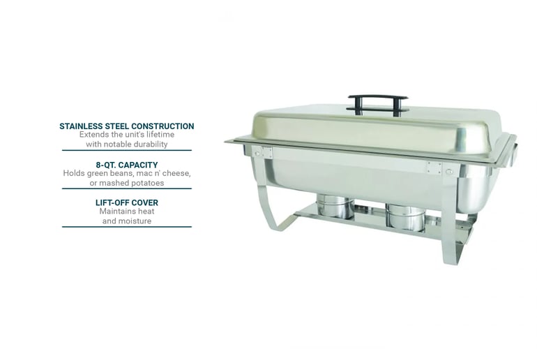 Thunder Group SLRCF001F Full Size Chafer w/ Lift Off Lid & Chafing Fuel ...