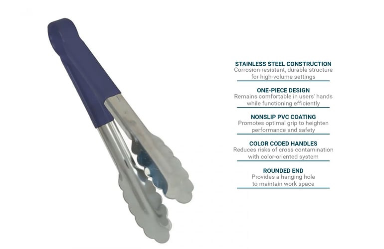 Thunder Group SLTG812B 12"L Stainless Utility Tongs, Blue