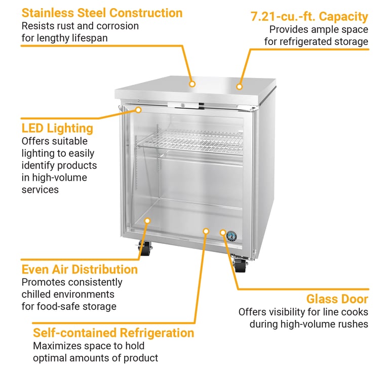 Hoshizaki UR27B-GLP01 Steelheart 27" W Undercounter Refrigerator w/ (1 ...