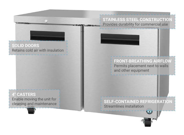 Hoshizaki UR48A Steelheart 48" W Undercounter Refrigerator w/ (2) Section & (2) Door, 115v