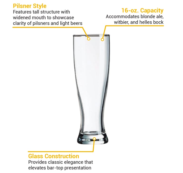 Arcoroc 21053 16 oz Grand Pilsner Beer Glass