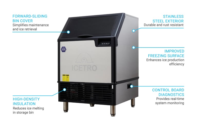 ICETRO IU-0220-AC 26"W Full Cube Undercounter Ice Machine - 202 lbs/day ...