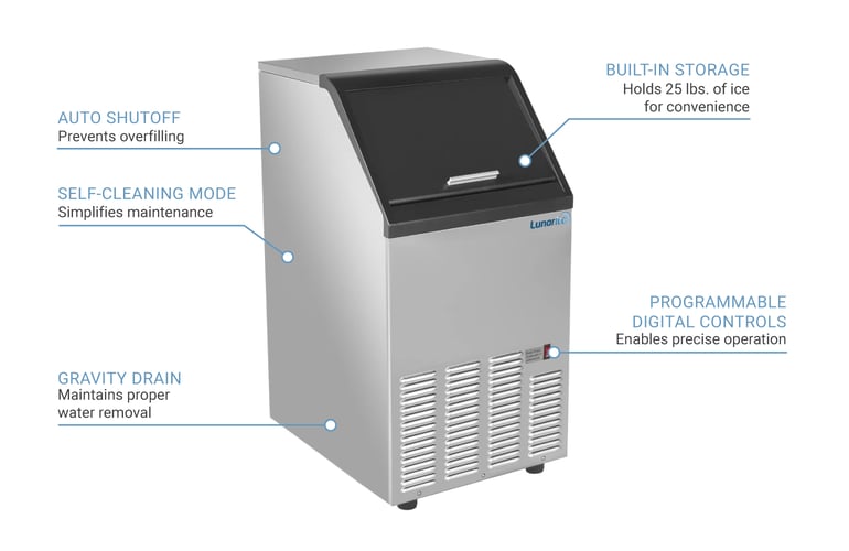 Lunar Ice 16 1/2"W Full Cube Undercounter Ice Machine - 75 lbs/day, Air ...