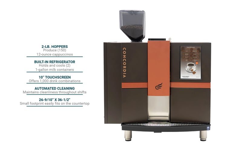 Concordia Super Automatic Espresso Machine w/ (2) 2 lb Hoppers & (2) 3 ...