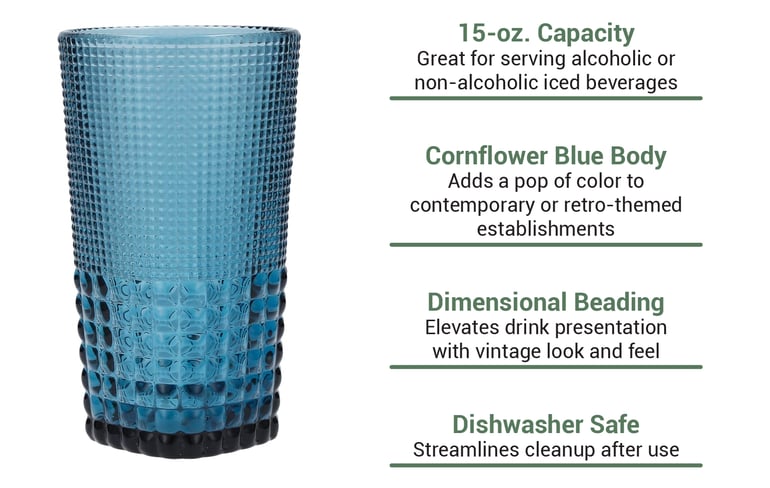 Fortessa 15 oz Malcolm Iced Beverage Glass, Cornflower Blue (DV ...