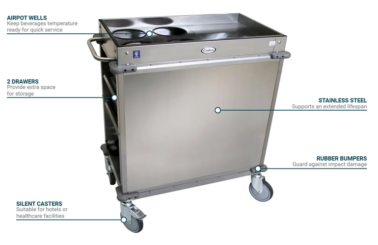 Cadco BC-2 Mobile Beverage Service Cart w/ (2) Shelves & (2) Drawers ...