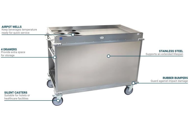 Cadco BC-3 Mobile Beverage Service Cart w/ (2) Shelves & (4) Drawers ...