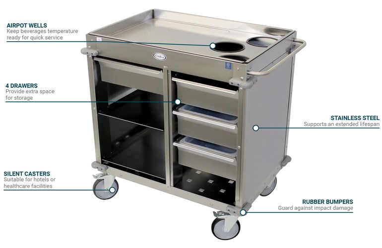 Cadco BC-4 Mobile Beverage Service Cart w/ (2) Shelves & (4) Drawers ...