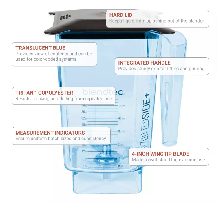 Blendtec 40-645-01 90 oz WildSide™ Jar w/ Black Hard Lid & 4" Wingtip ...