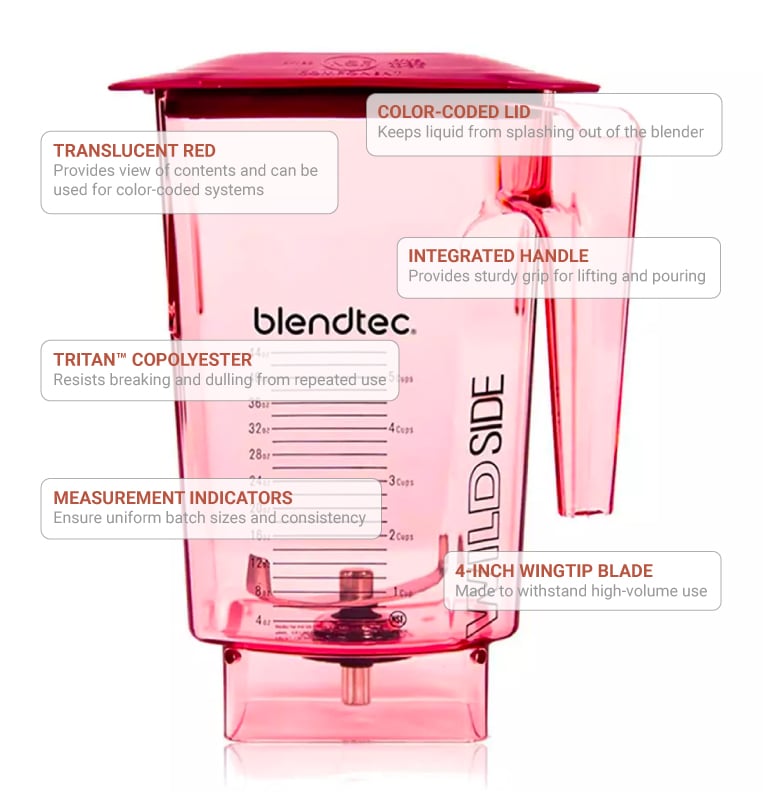 Blendtec 40-710-14 90 oz WildSide™ Jar w/ Red Hard Lid & 4" Wingtip ...