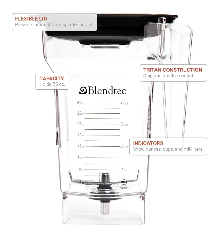 Blendtec 40-711-02 75 oz FourSide™ Jar w/ Black Soft Lid & 3" Wingtip ...