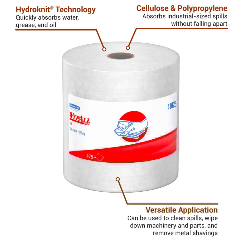 Kimberly-Clark WypAll® l475 Cloth Jumbo Roll, White (41025)