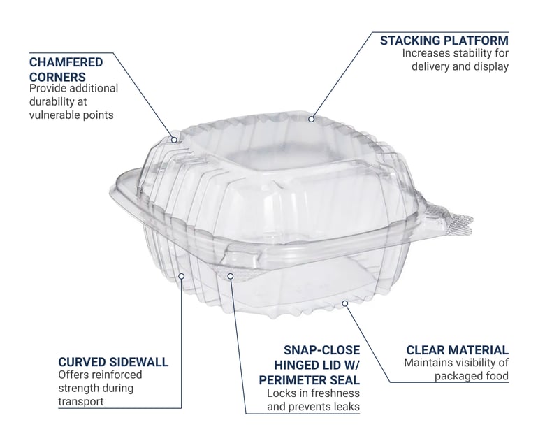 Dart C57PST1 ClearSeal® Hinged Lid Food Container - 6"L x 6"W x 3"H ...