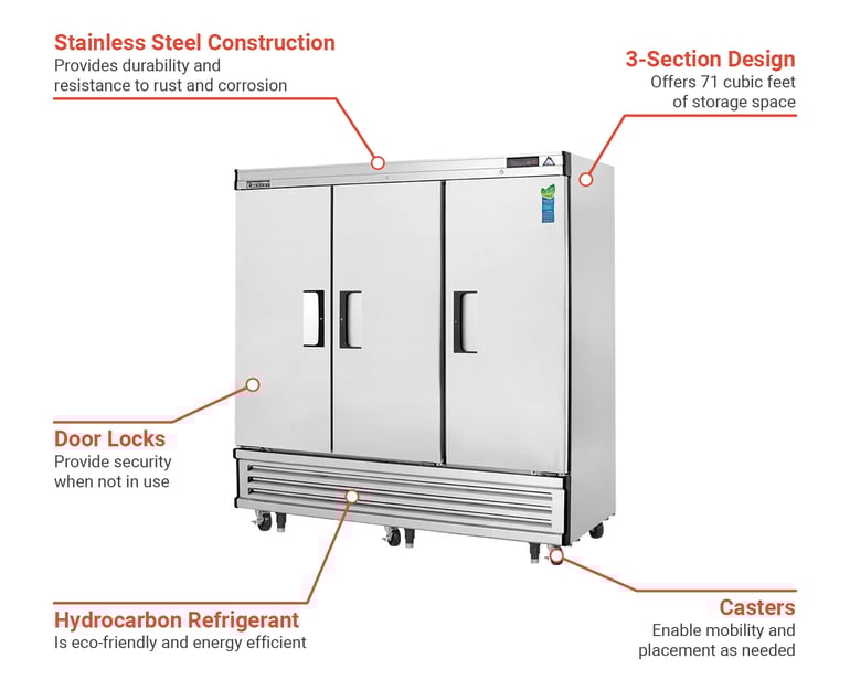 Everest Refrigeration EBF3 74 3/4" EB Series Three Section Reach In ...
