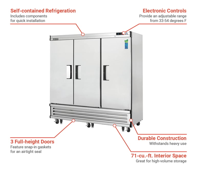 Everest Refrigeration EBR3 74 3/4" Three Section Reach In Refrigerator ...