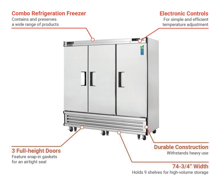 Everest Refrigeration EBRF3 74 3/4" Three Section Commercial Combo ...