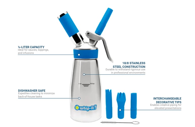 Whip-It! 1/4 liter Whipped Cream Dispenser w/ (3) Nozzles, Stainless ...