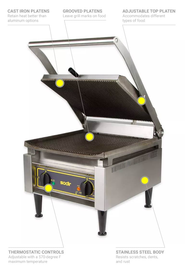Equipex PANINI XL Single Commercial Panini Press w/ Cast Iron Grooved ...