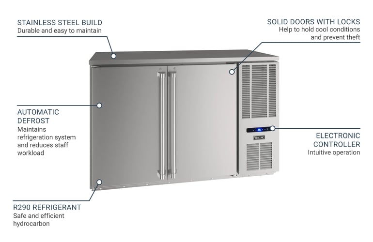 Viking Commercial 52" Bar Refrigerator - 2 Swinging Solid Doors, Silver ...