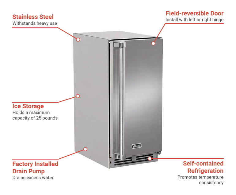 Viking Commercial 15"W Gourmet Cube Undercounter Ice Machine - 39lbs ...